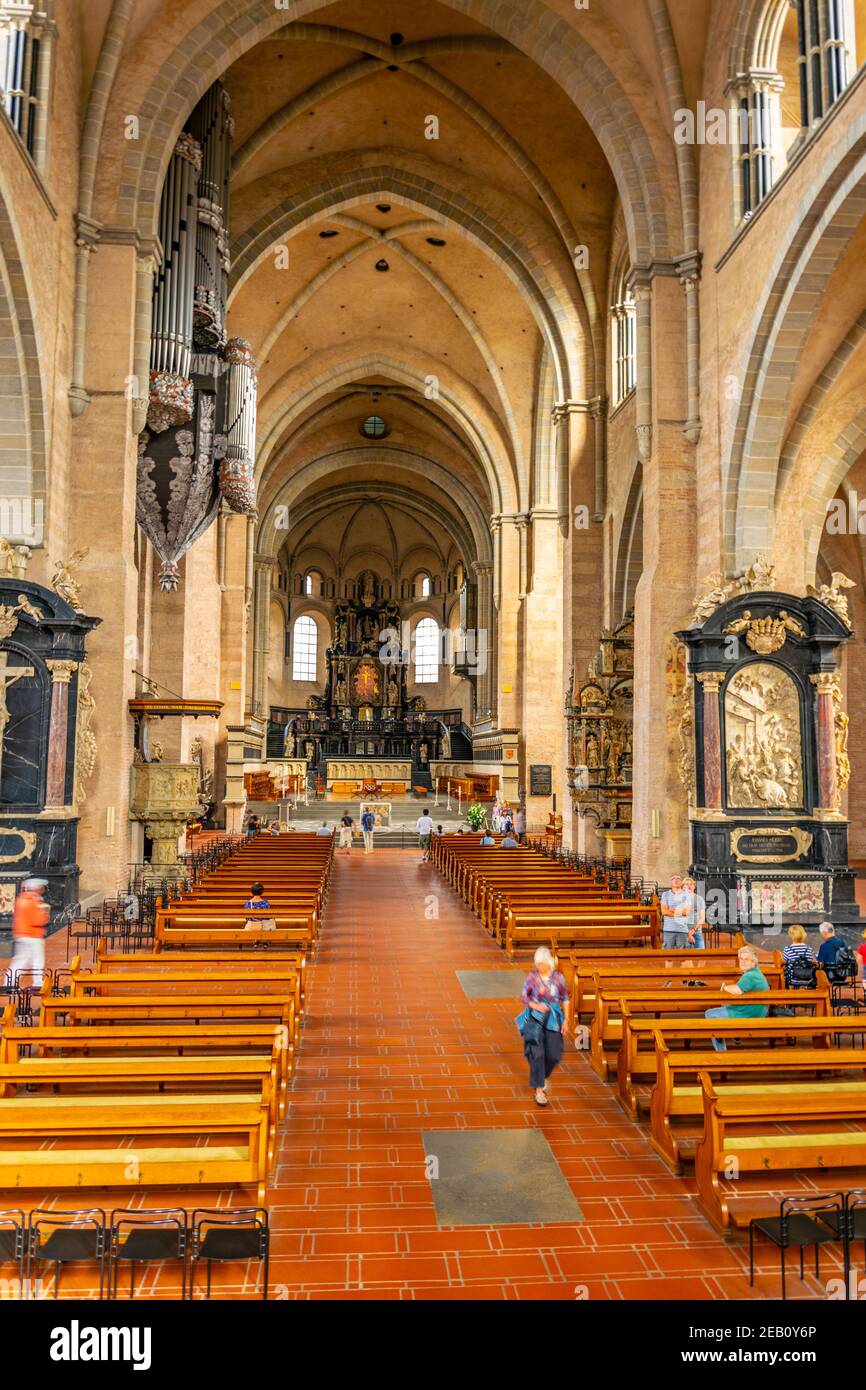 TRIER, GERMANY, AUGUST 14, 2018: Interior of the cathedral in Trier ...