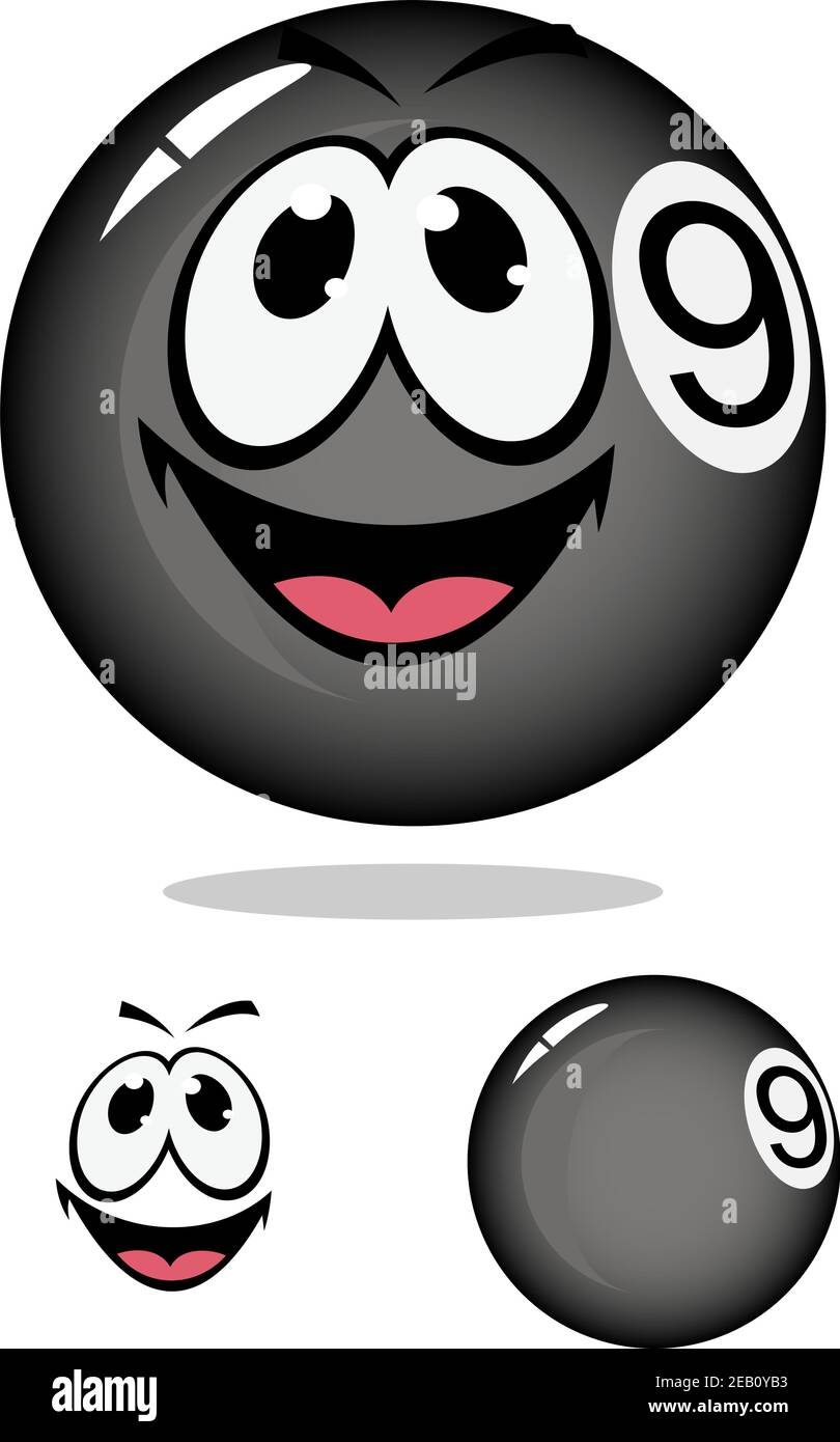 Glossy cartoon billiard pool ball number nine with smiling face and ...