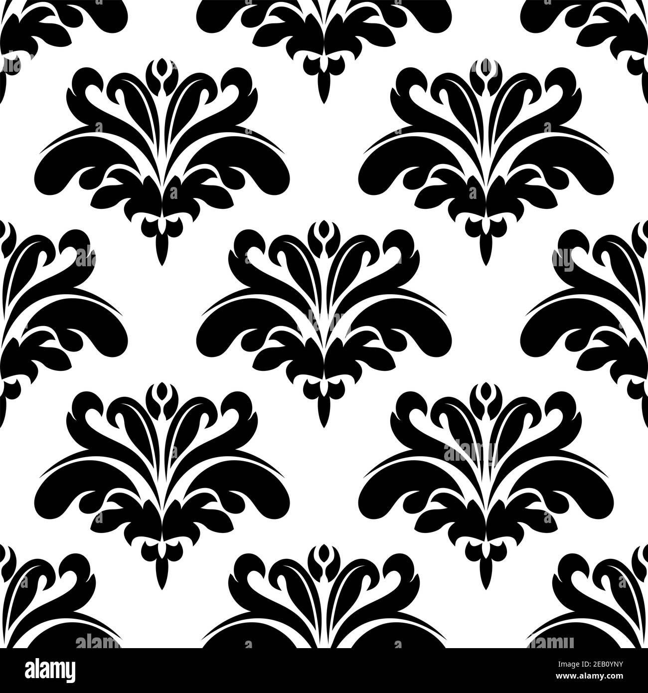 Flourish seamless pattern with black ornate victorian styled flowers on ...