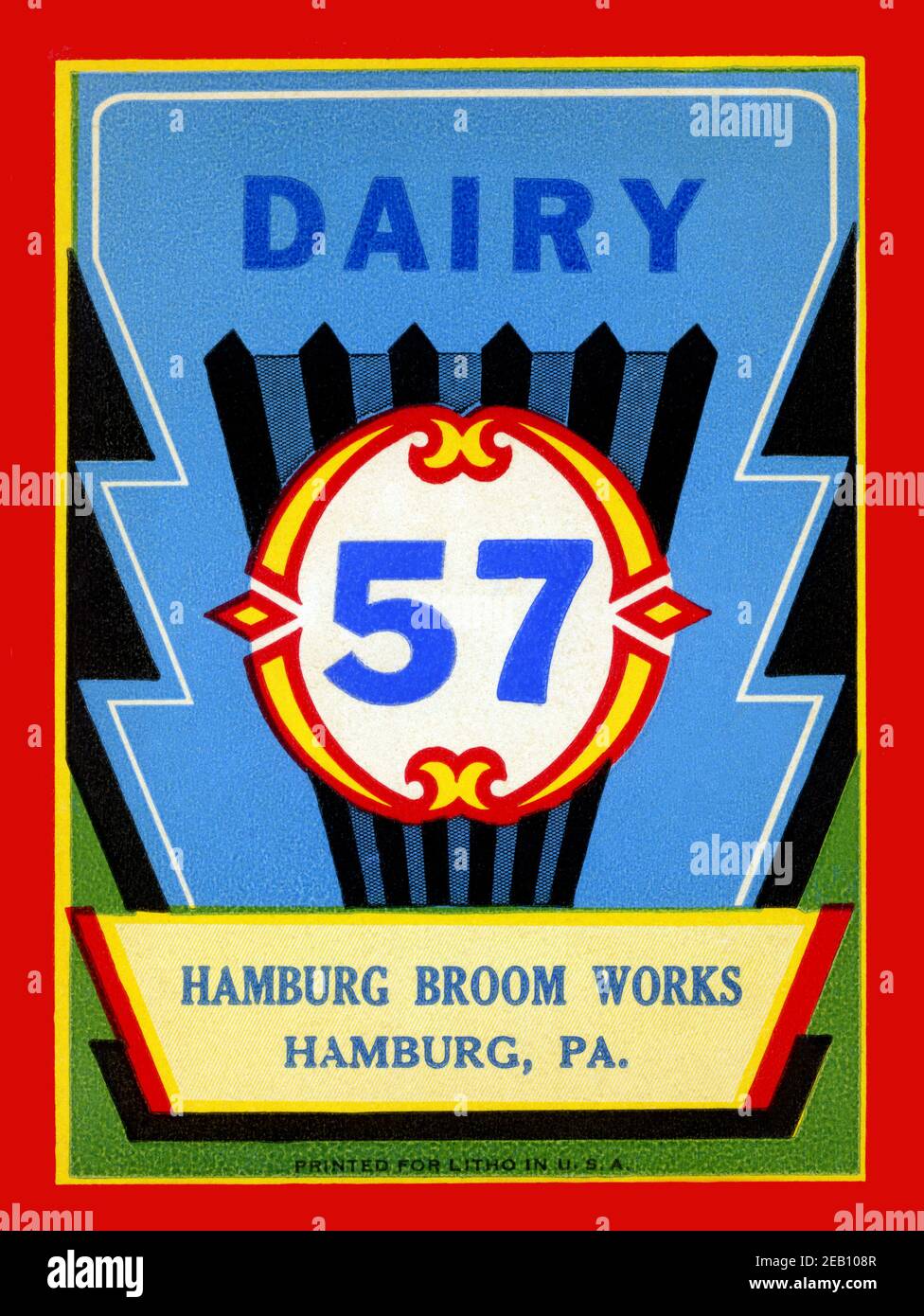 Dairy 57 Broom Label Stock Photo - Alamy