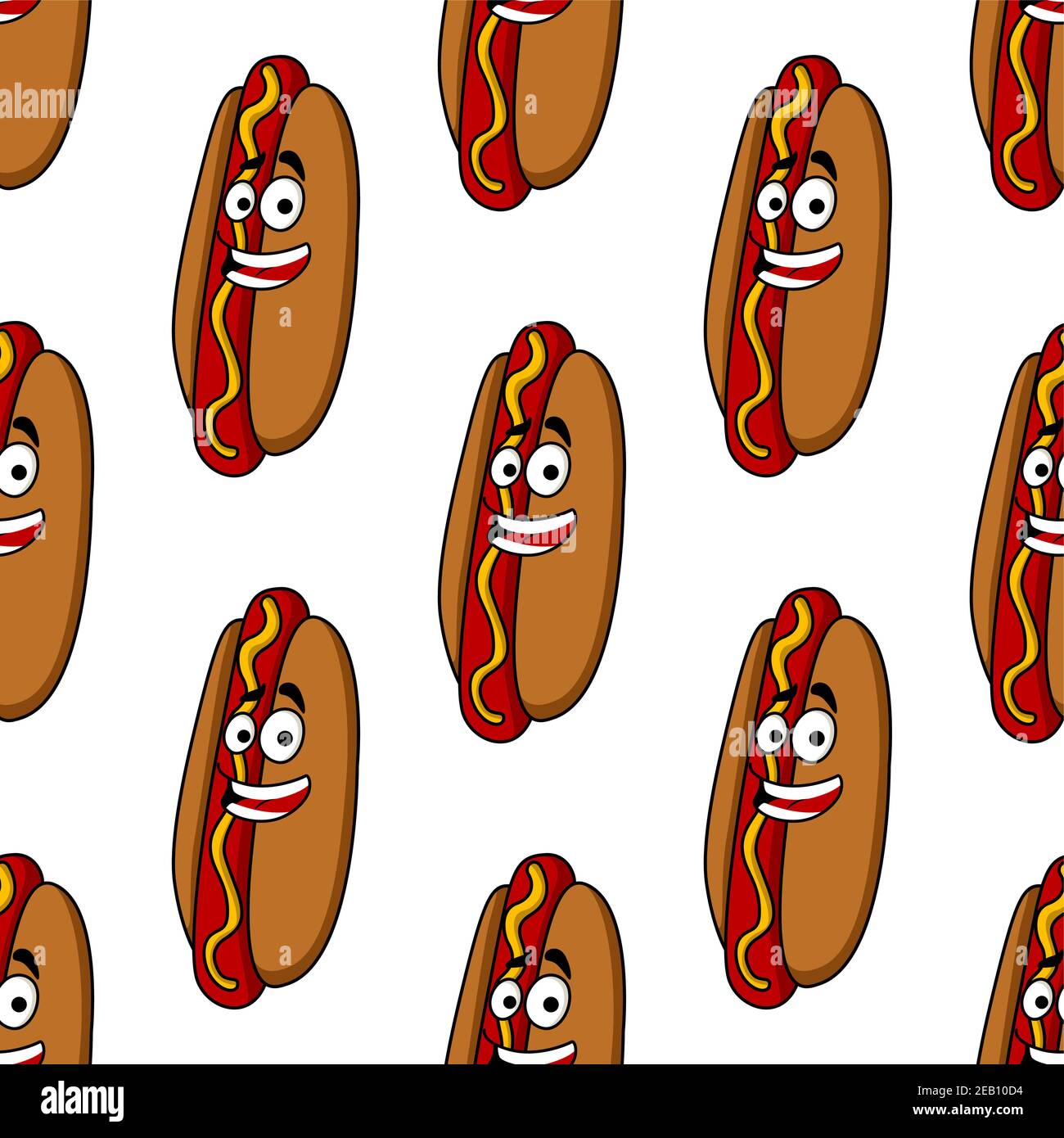 Smiling hot dog seamless pattern for fastfood or takeaway food design ...