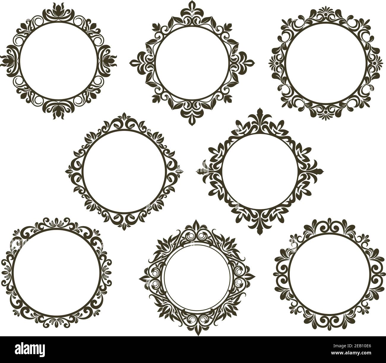 Vintage floral frames set with curly elements for medieval design or ...