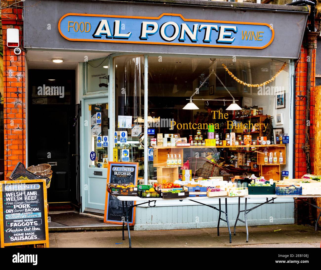 Traditional local butcher and grocery shop, Wales, Cardiff Stock Photo ...