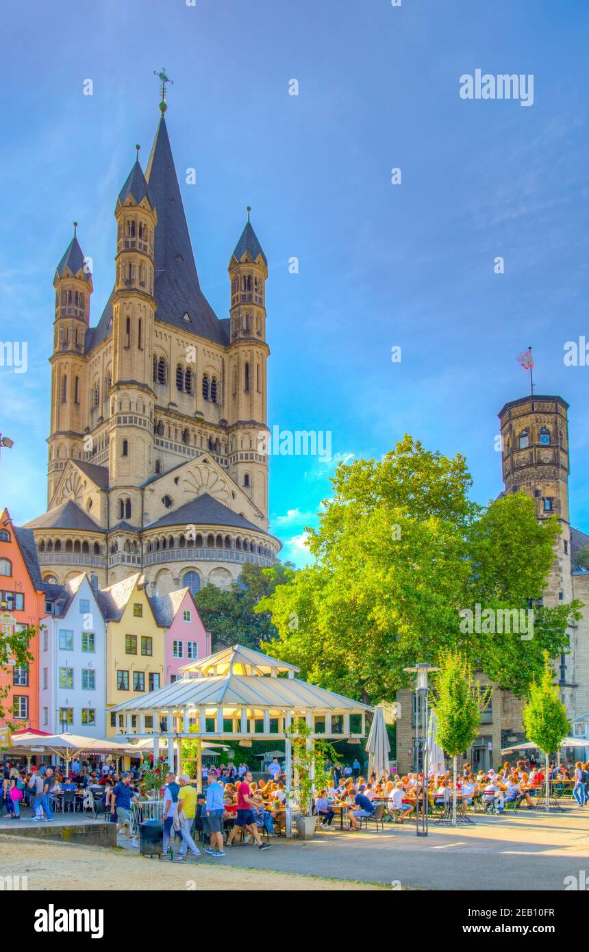 COLOGNE, GERMANY, AUGUST 11, 2018: Fischmarkt square and Saint martin ...