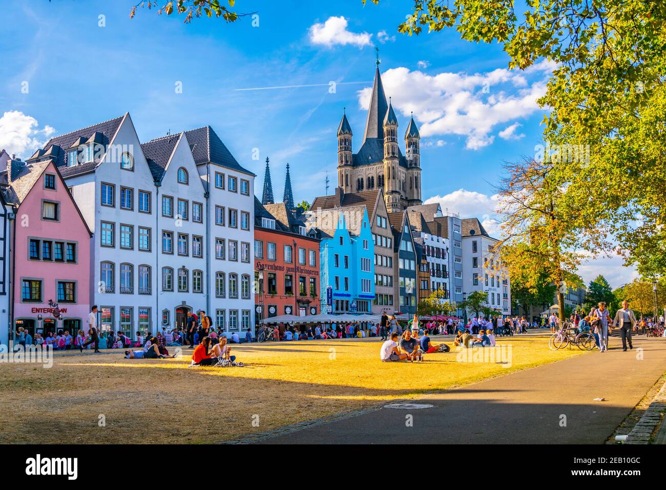 COLOGNE, GERMANY, AUGUST 11, 2018: Fischmarkt square and Saint martin ...