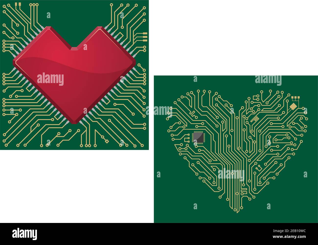 Computer motherboard with heart chip and shape for love concept design ...