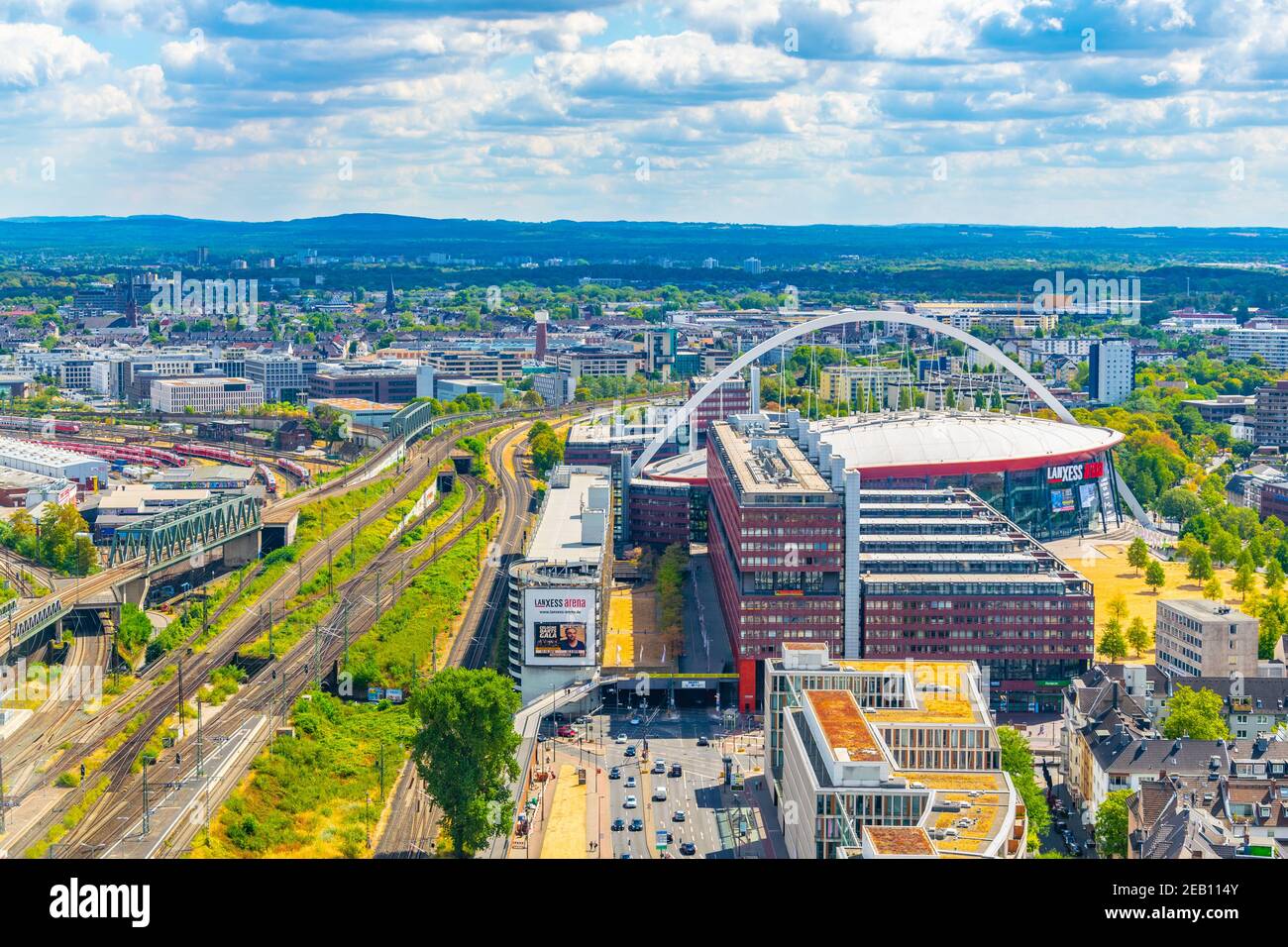 COLOGNE, GERMANY, AUGUST 11, 2018: Aerial view of Lanxess arena in ...