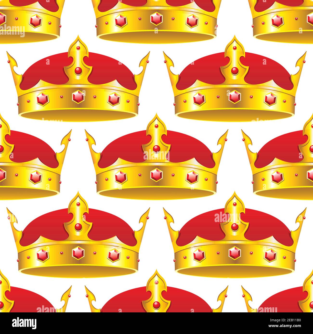 Golden royal crown inlaid with jewels in seamless on white background ...