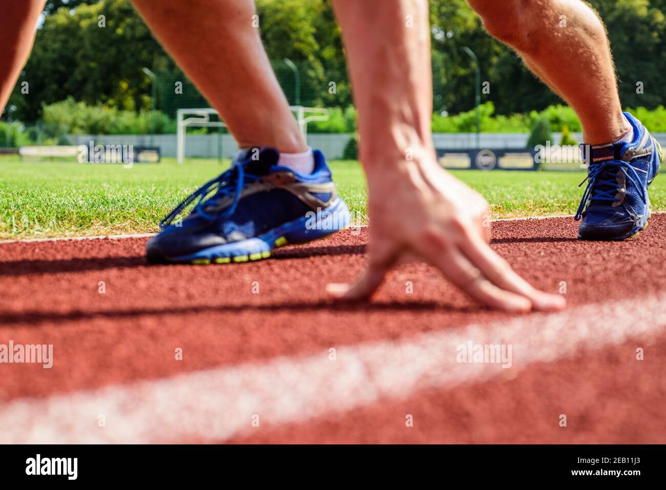 Starting point. Runner ready to go close up. Ready steady go concept ...