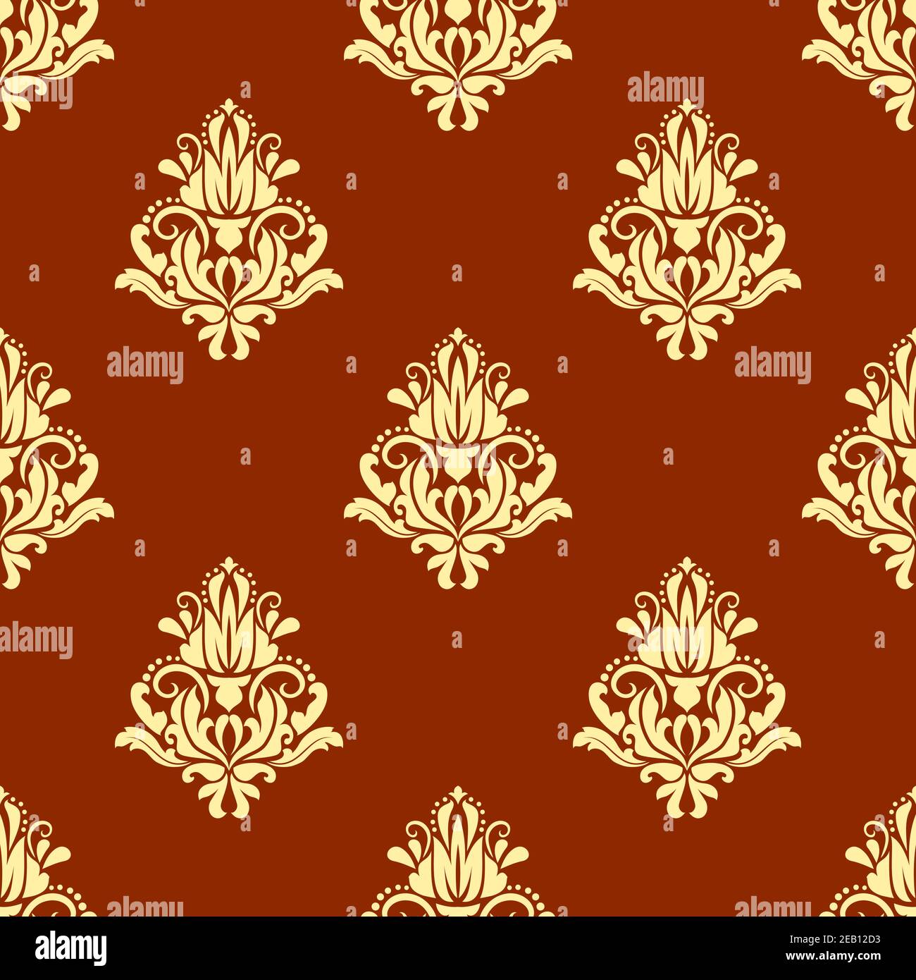 Retro floral seamless pattern with yellow arabesque elements on orange ...