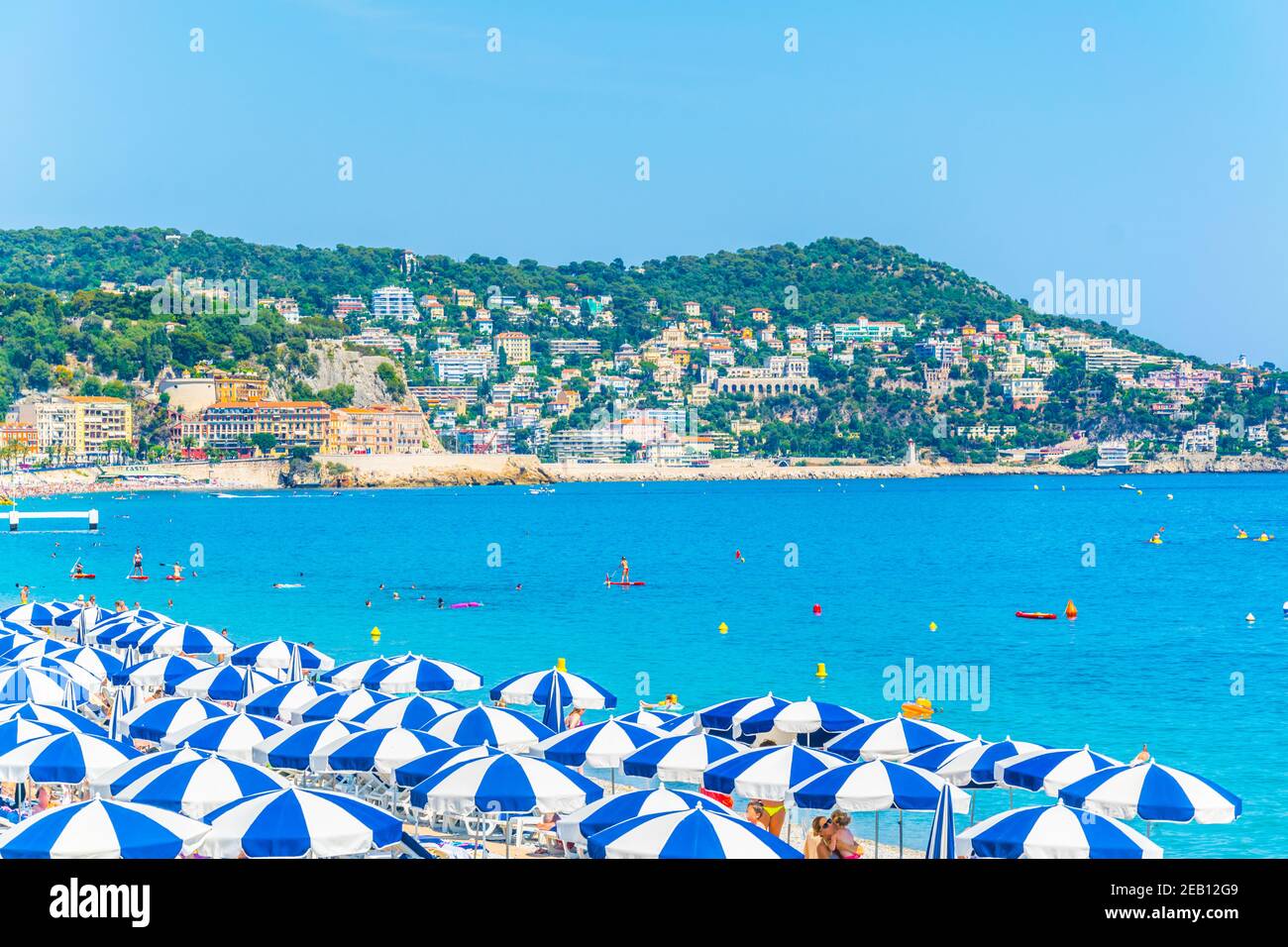 NICE, FRANCE, JUNE 11, 2017: People are enjoying summer on a beach in ...