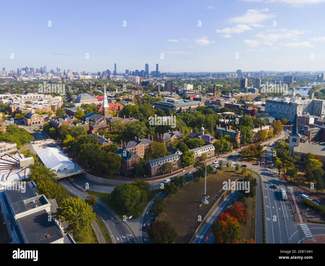 Aerial view of Old Harvard Yard including Memorial Hall, Memorial ...