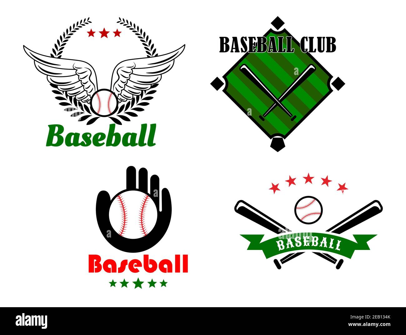 Baseball emblems or badges include baseball balls, glove, crossed bats ...