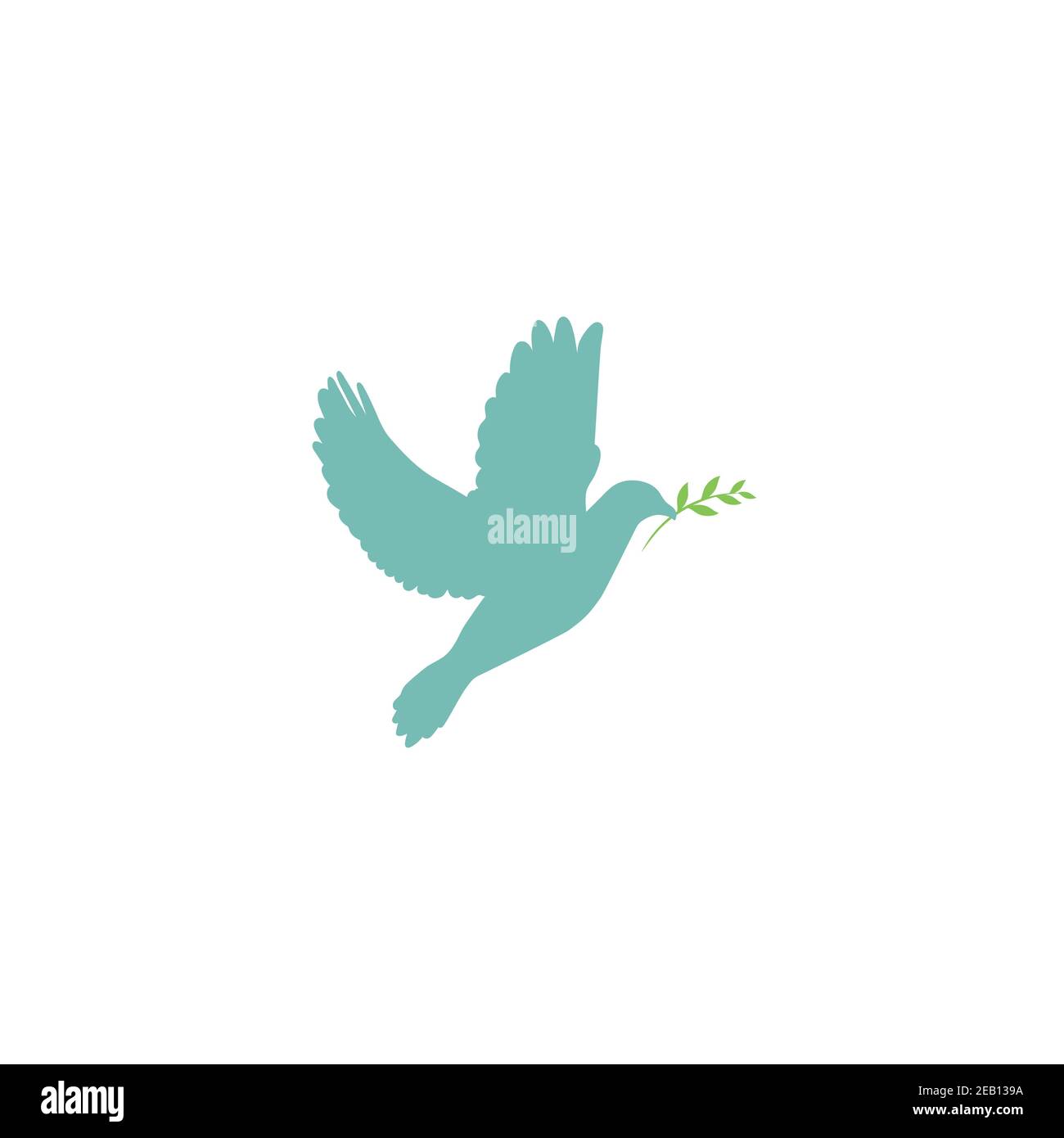 Blue dove with green olive sprig. Icon isolated on white. Peace vector ...