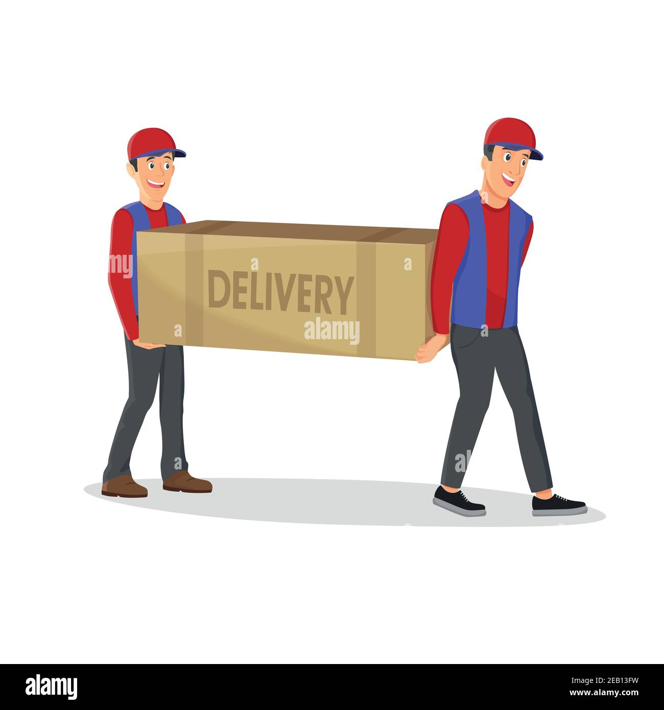 Big parcel delivery mans holding a large box isolated on white ...