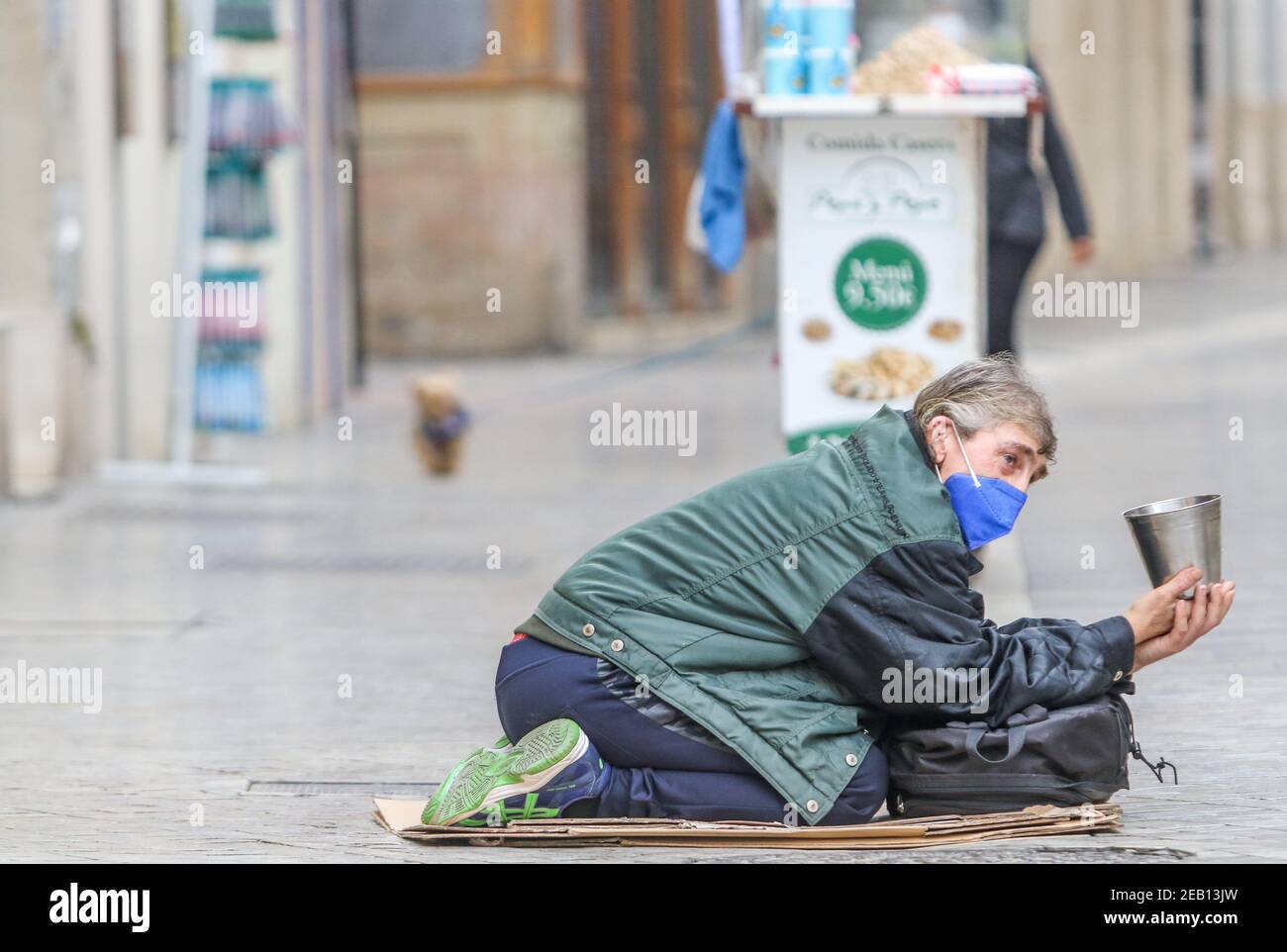 February 11, 2021: Malaga, Spain: Every day there are more homeless ...