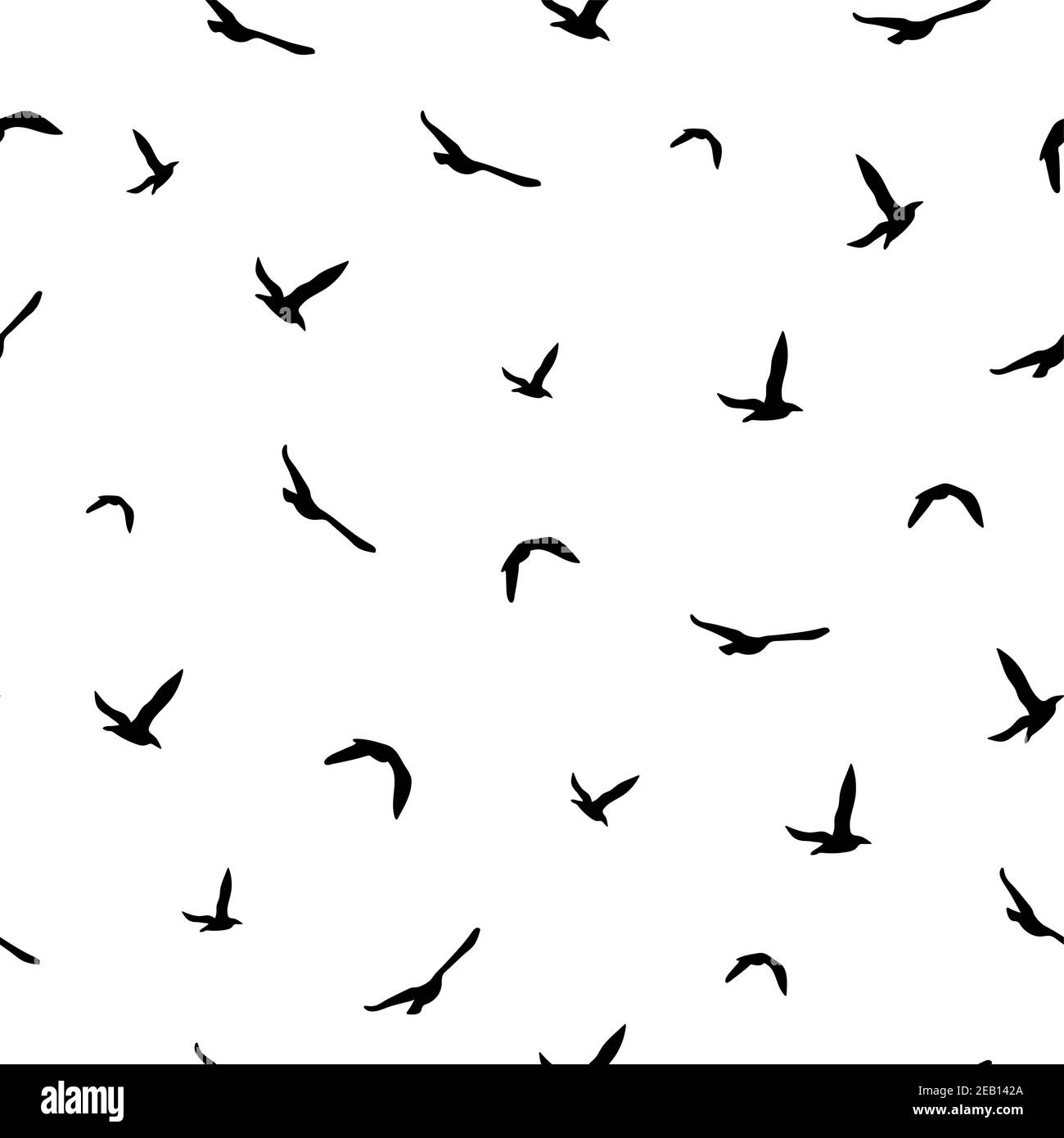 Seamless abstract pattern with black flying birds on white background ...