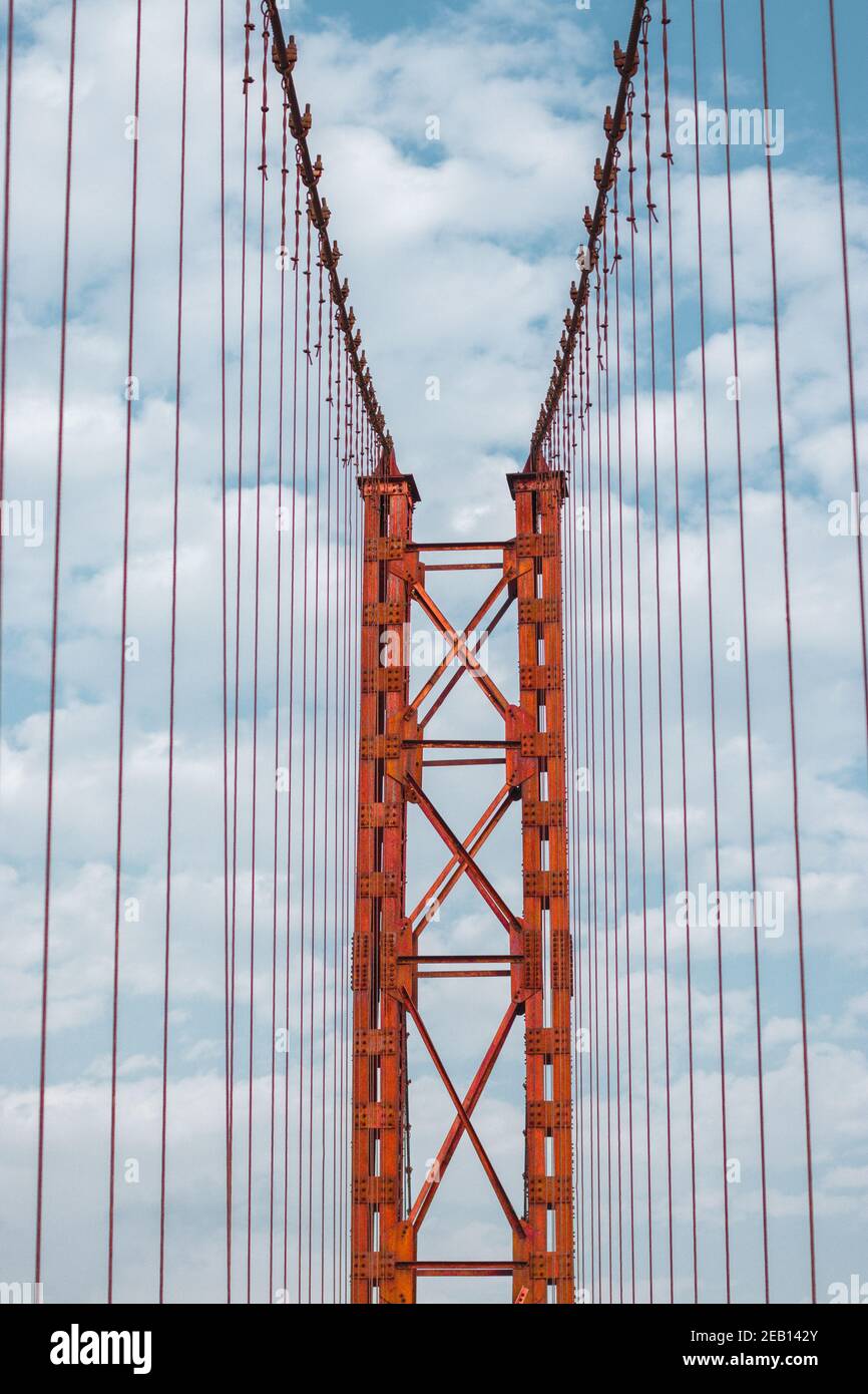 Red iron bridge with sky stock image Stock Photo - Alamy