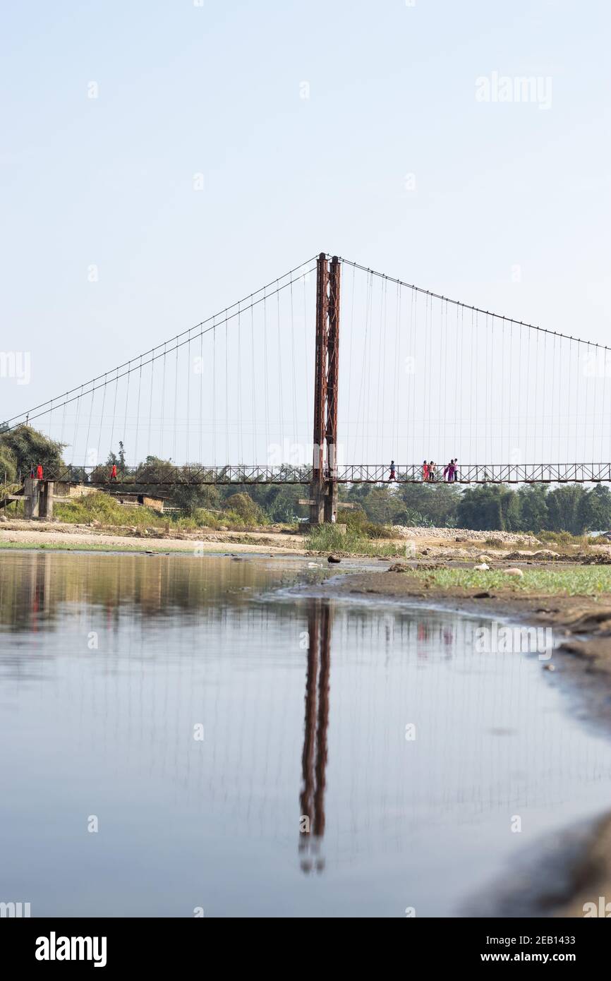 Red iron bridge with sky stock image Stock Photo - Alamy