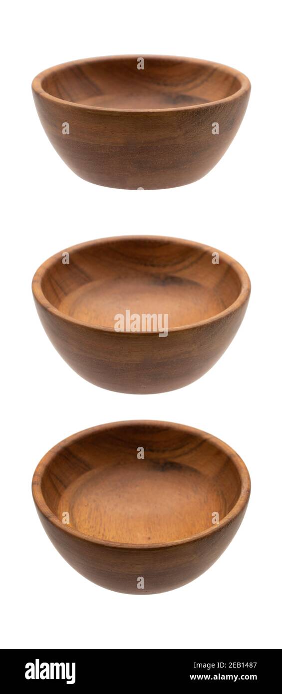 Collection Wood bowl isolated on white. Top view Stock Photo - Alamy