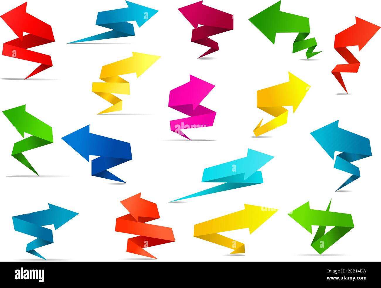 Bright origami twisted arrow banners with copy space in red, yellow ...