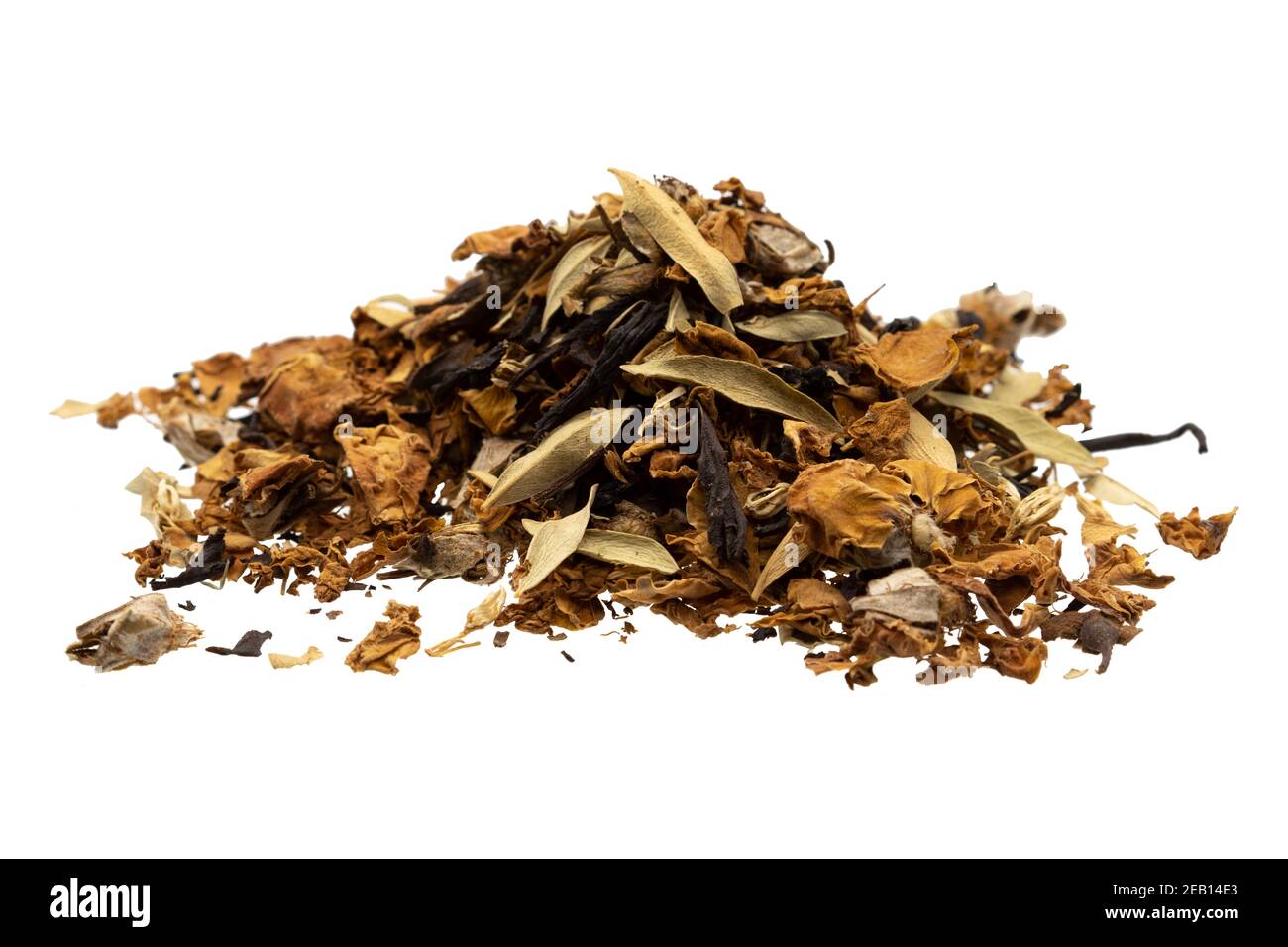 Dried tea leaves with herbs, flowers, berries, fruits isolated on a ...