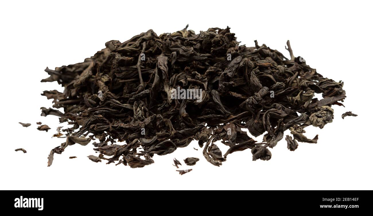 Dry black tea leaves isolated on white background. Top view Stock Photo ...