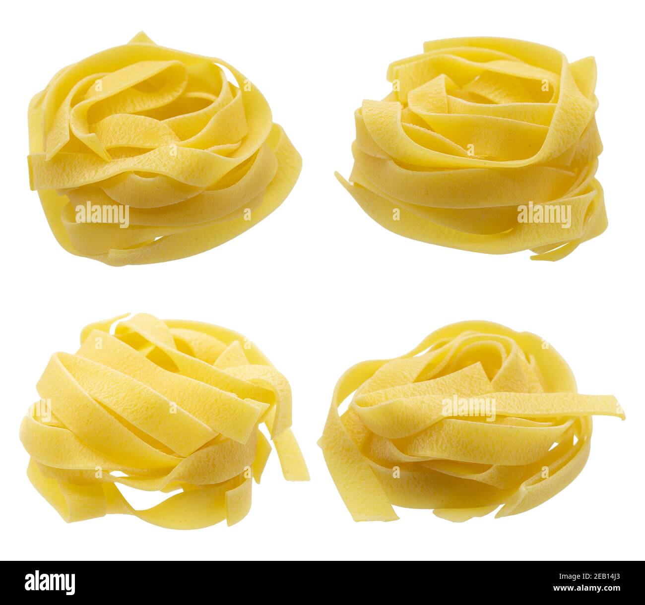 Spaghetti Tagliatelle nests top view. Italian pasta fettuccine nests ...