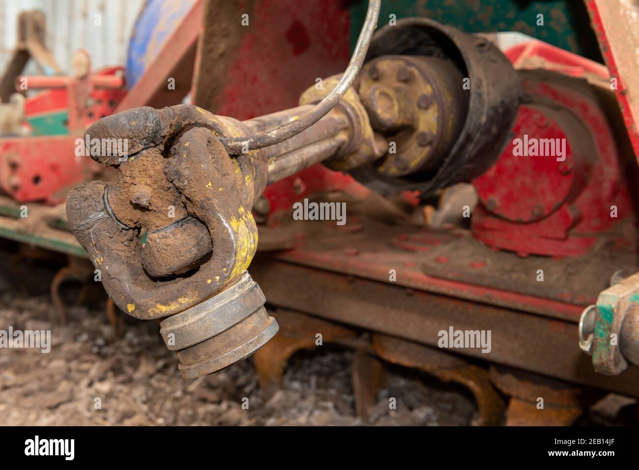 Close up of a pto shaft on a farm machine with a missing pto guard ...