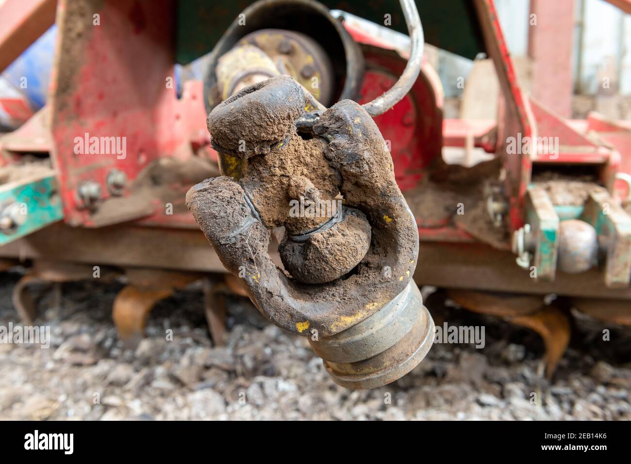 Close up of a pto shaft on a farm machine with a missing pto guard ...