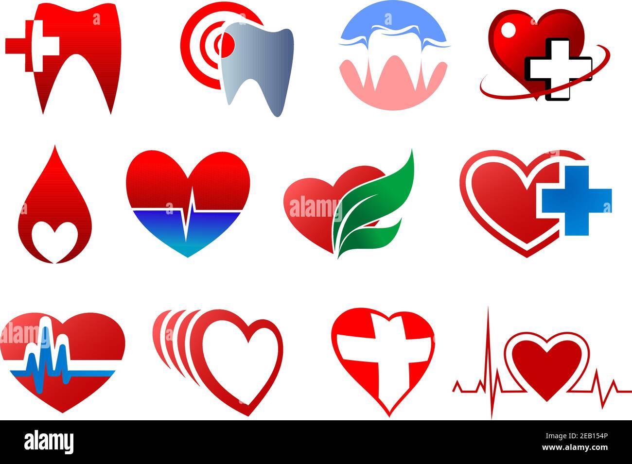 Dentistry design elements showing cartoon teeth and hearts with crosses ...