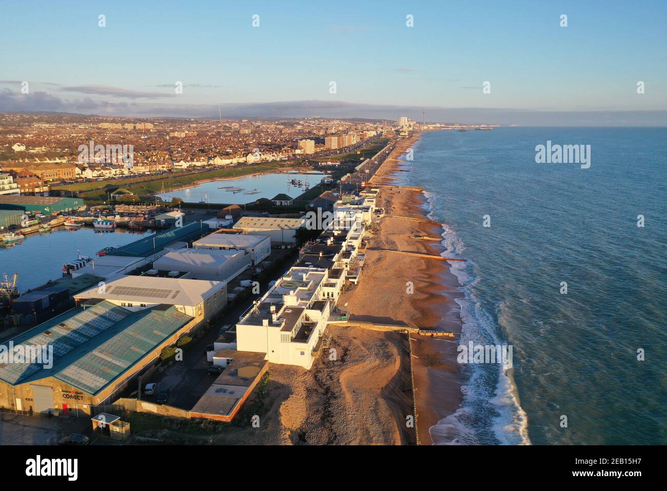 Aerial view of Shoreham Docks, Industrial area in Brighton and Hove ...