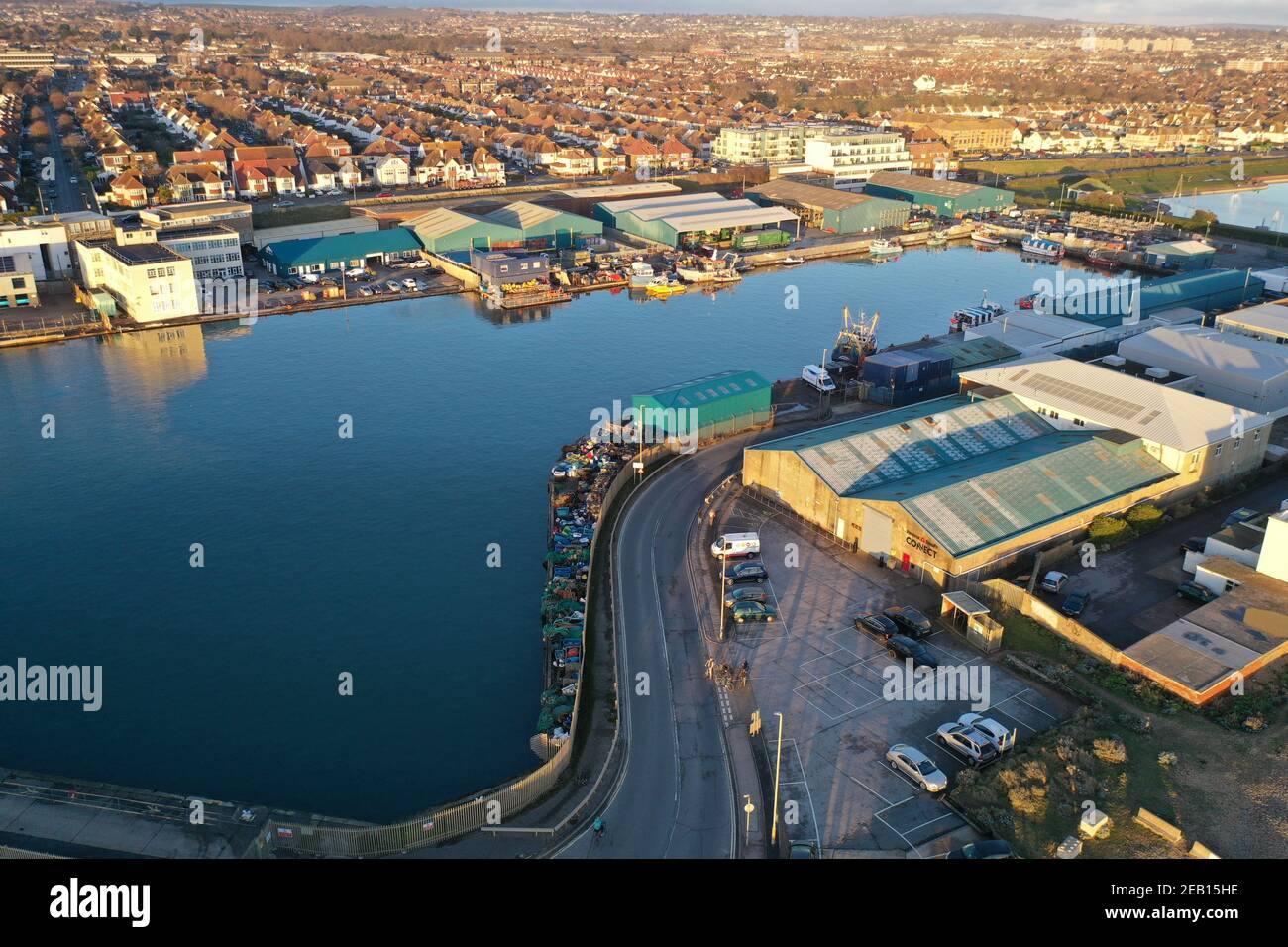 Aerial view of Shoreham Docks, Industrial area in Brighton and Hove ...