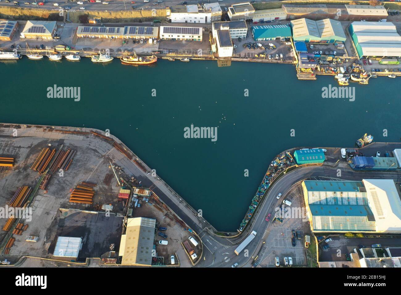 Aerial view of Shoreham Docks, Industrial area in Brighton and Hove ...