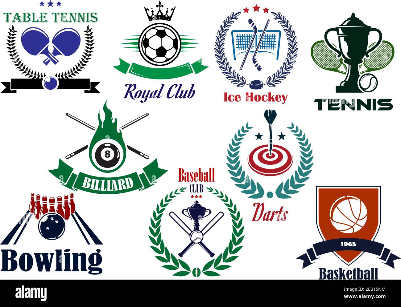 Competitive sports heraldic design elements for football or soccer, ice ...