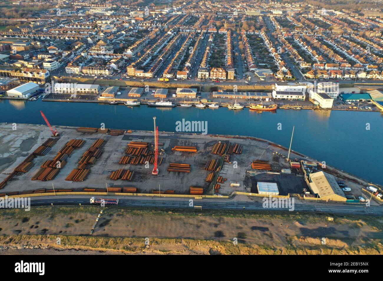 Aerial view of Shoreham Docks, Industrial area in Brighton and Hove ...