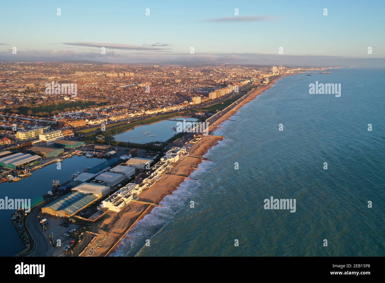 Aerial view of Shoreham Docks, Industrial area in Brighton and Hove ...