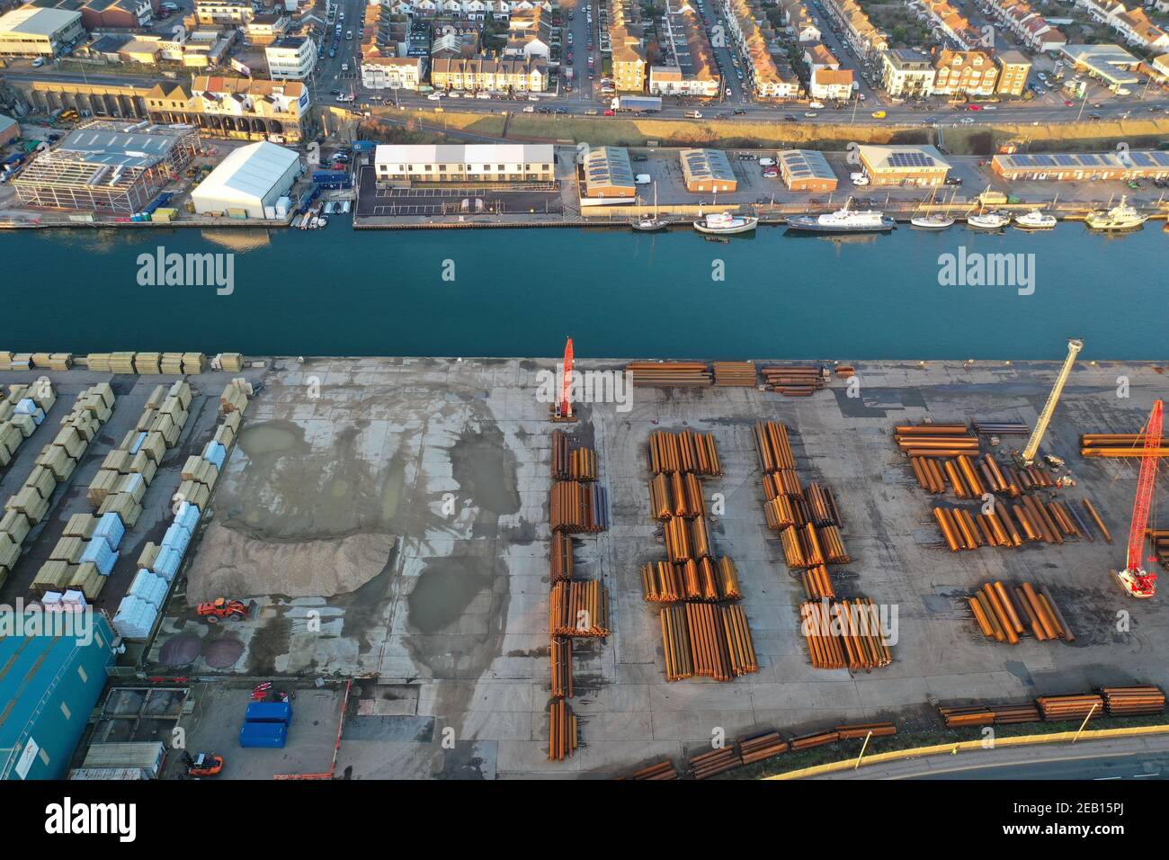 Aerial view of Shoreham Docks, Industrial area in Brighton and Hove ...