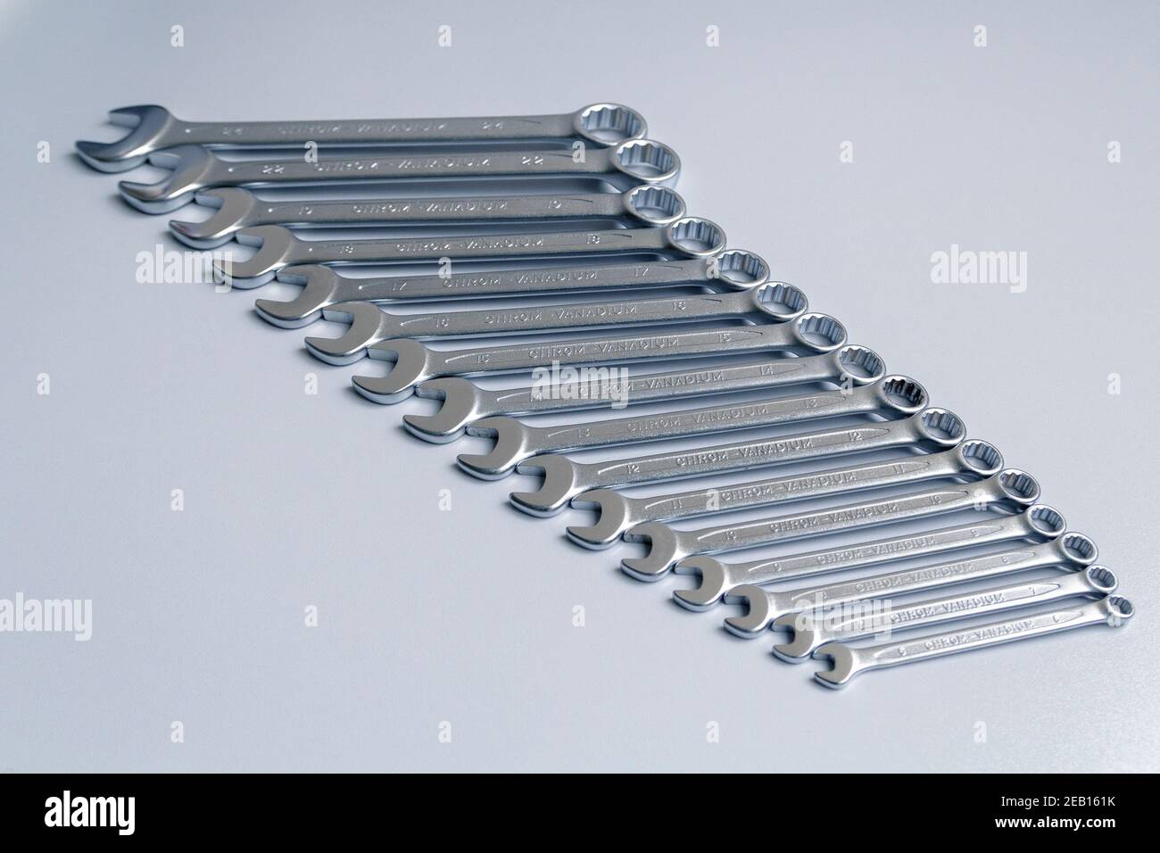 Cut-out wrenches horizontally placed from the biggest to the smallest ...