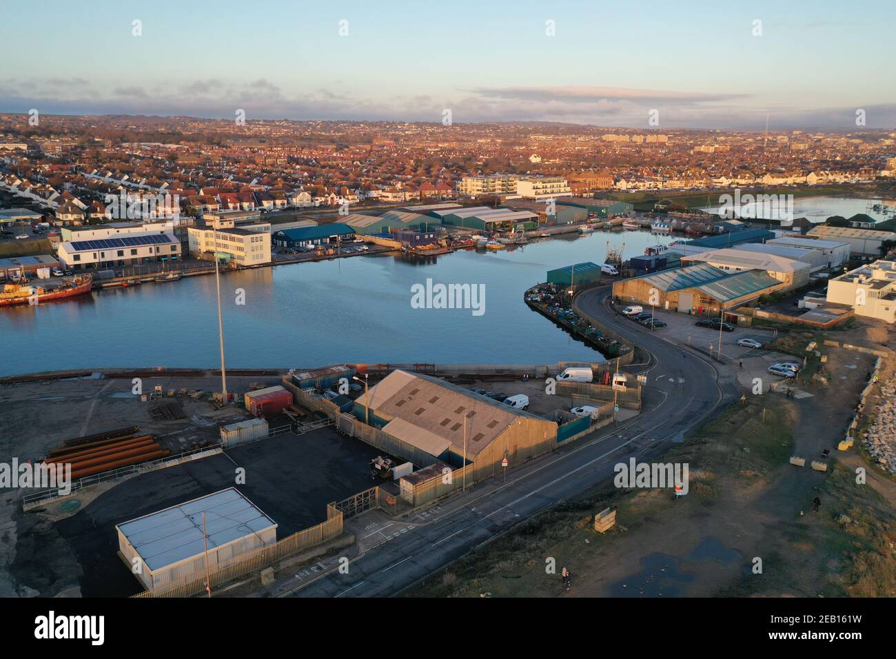 Aerial view of Shoreham Docks, Industrial area in Brighton and Hove ...
