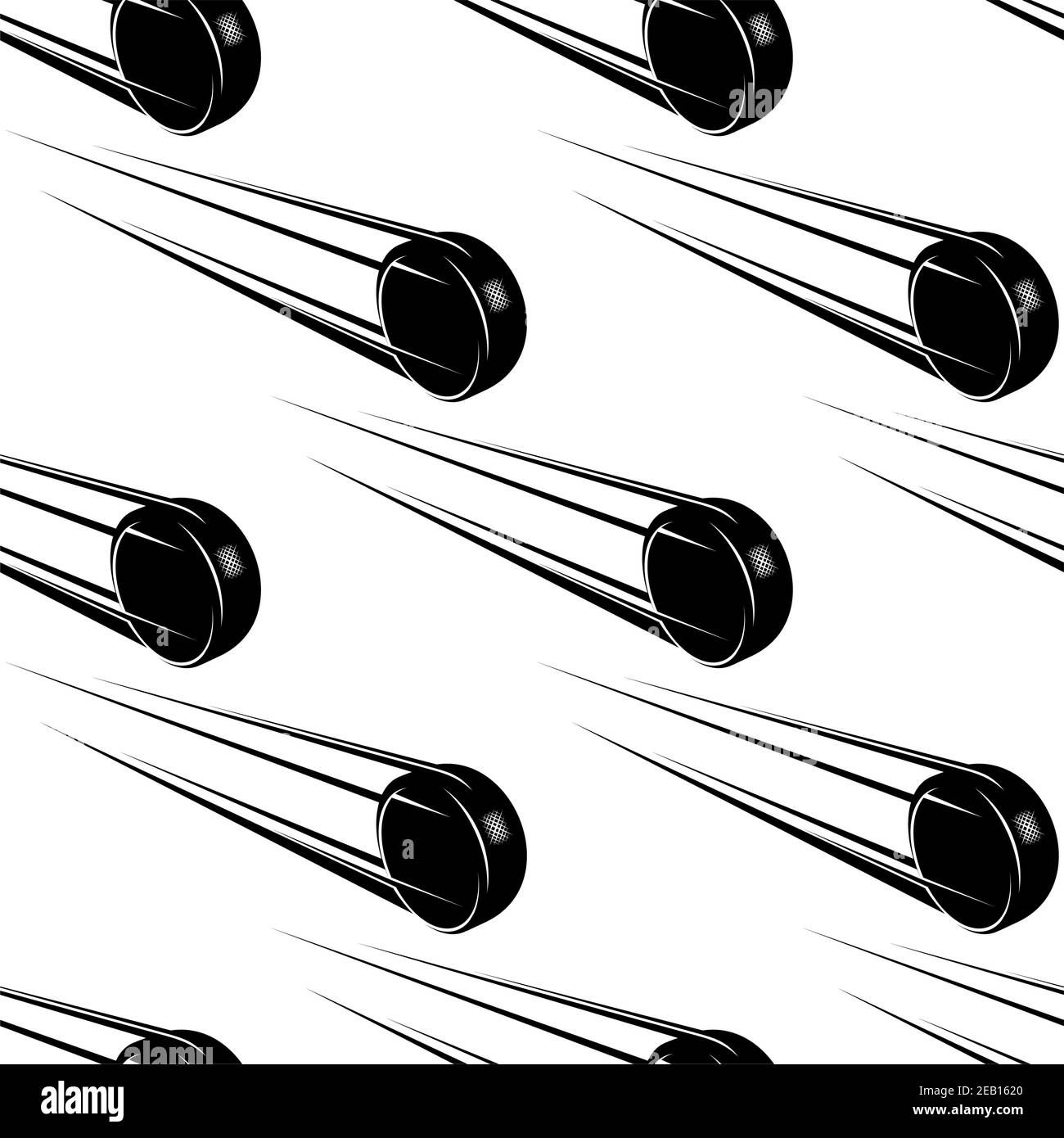 Flying cartoon hockey pucks with motion trails in seamless background ...