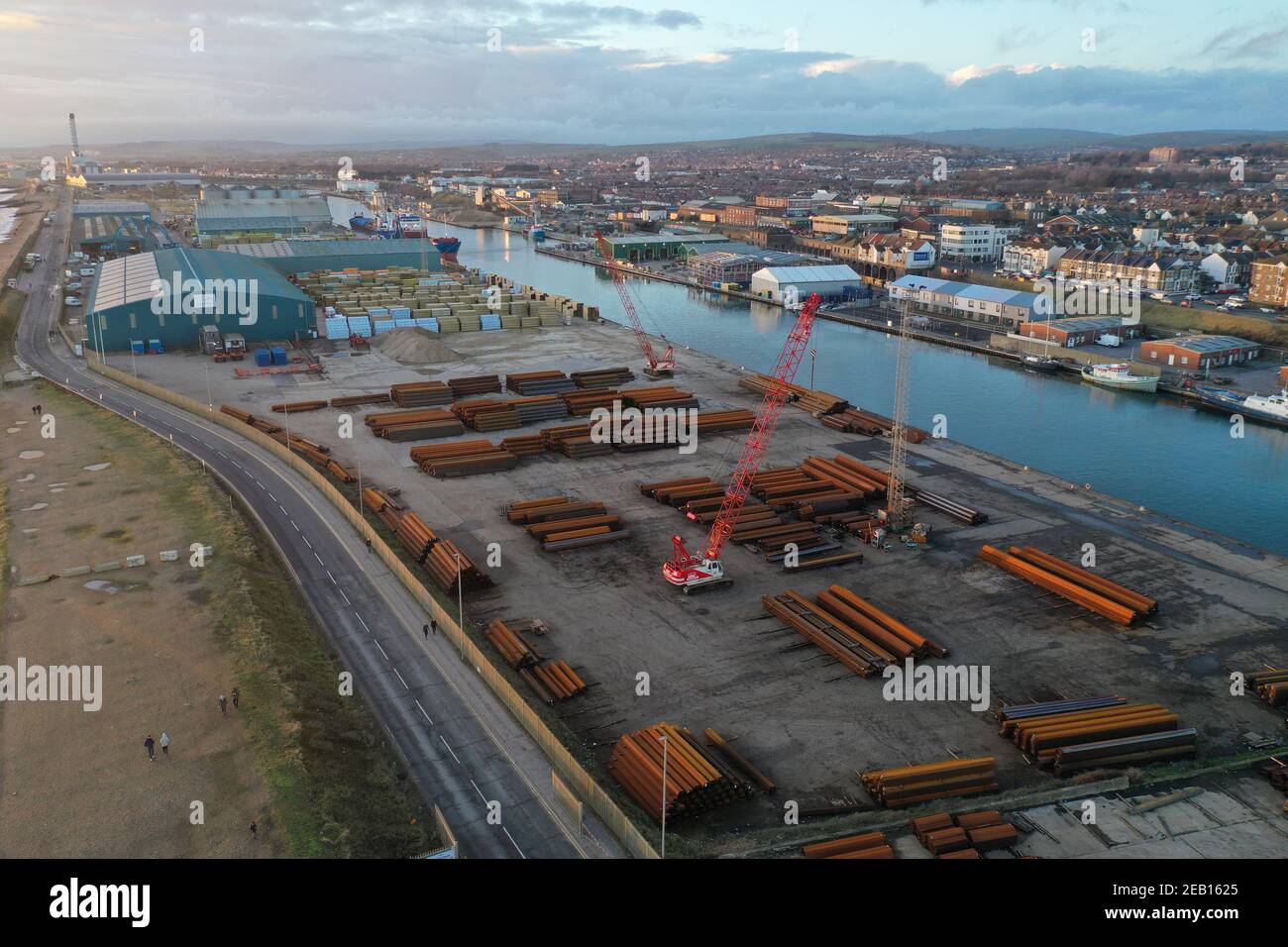 Aerial view of Shoreham Docks, Industrial area in Brighton and Hove ...