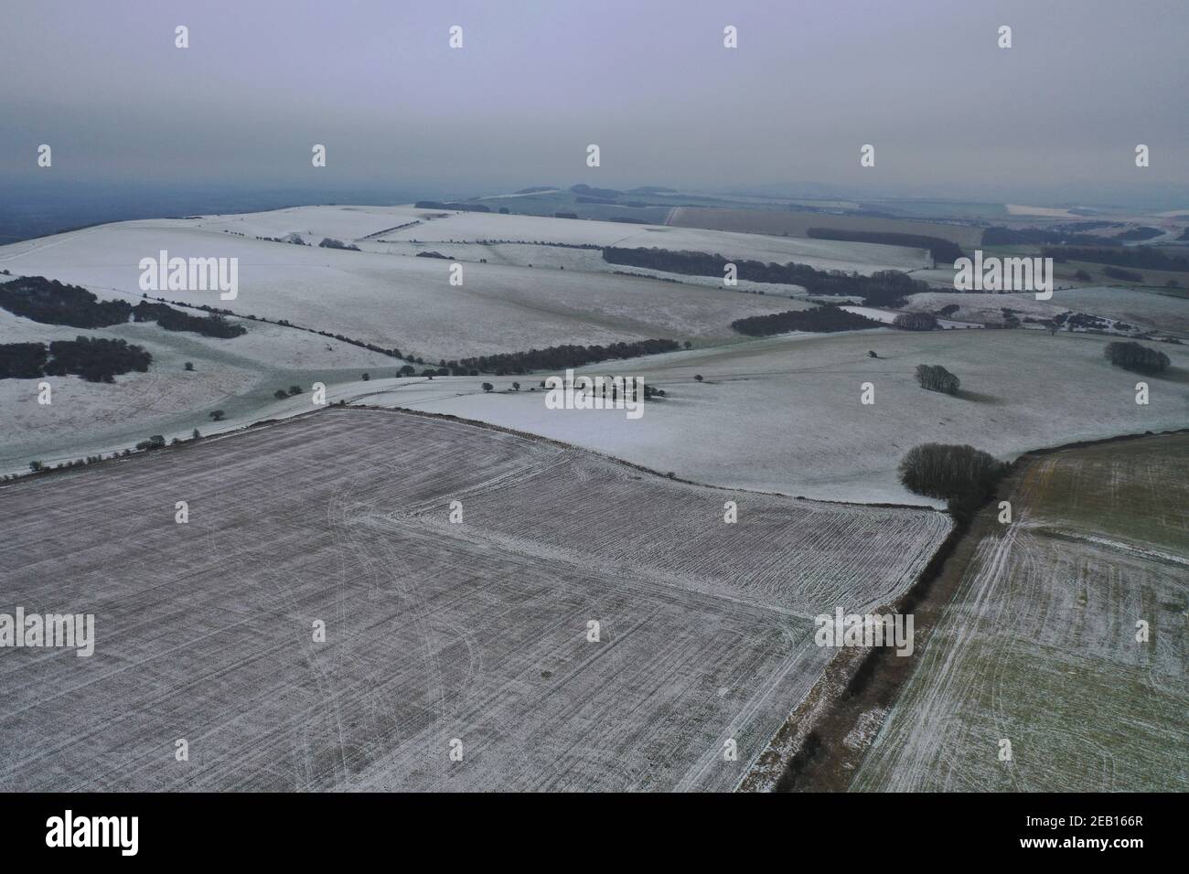 Ditching Beacon, South Downs national park, aerial views winter 2021 ...