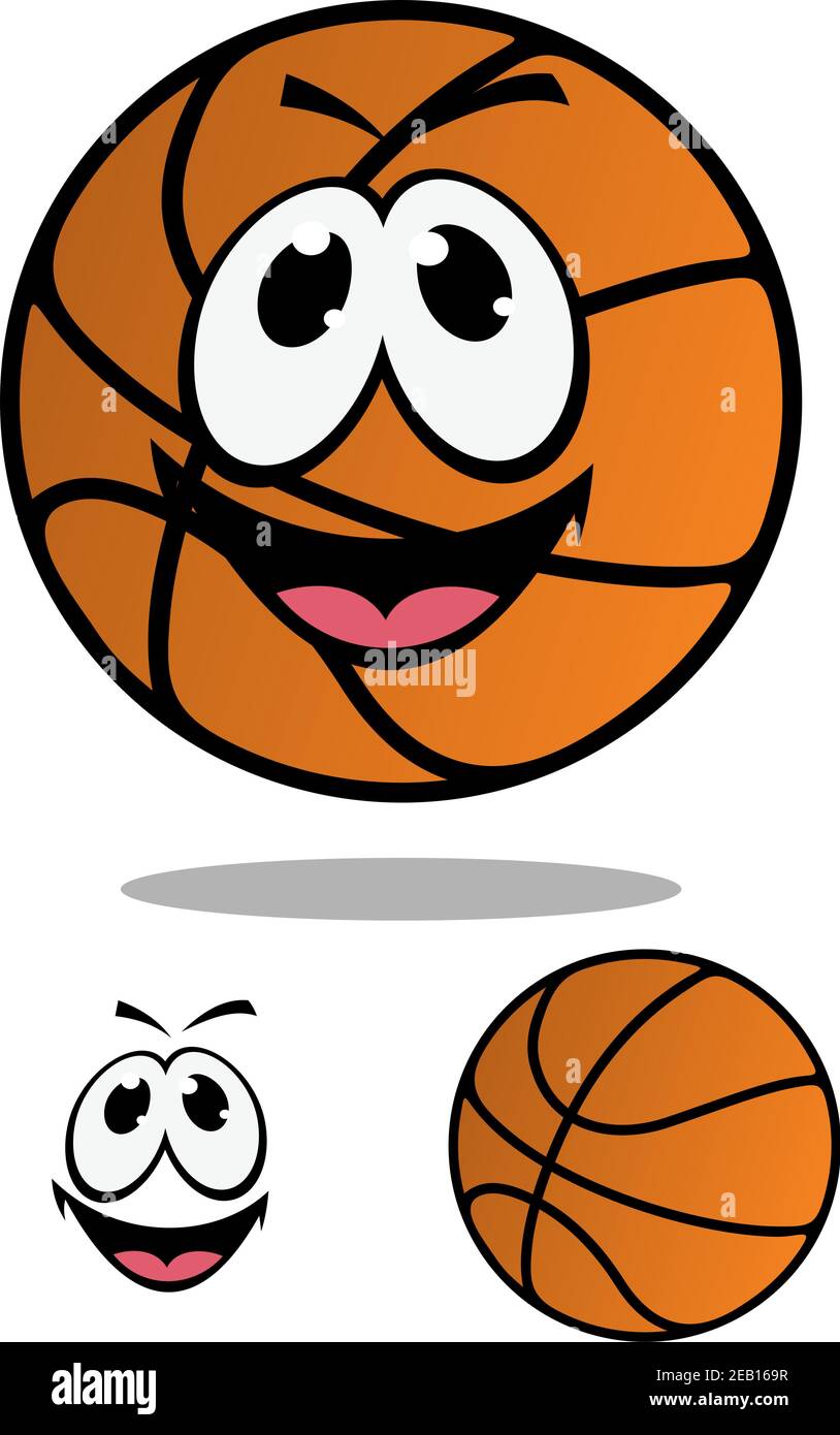 Cartoon orange basketball ball character as sporting mascot with ...