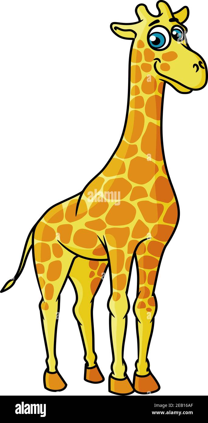 Cartoon smiling giraffe character with brown spots isolated on white ...