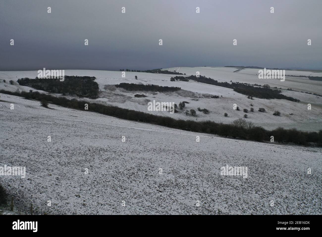 Ditching Beacon, South Downs national park, aerial views winter 2021 ...
