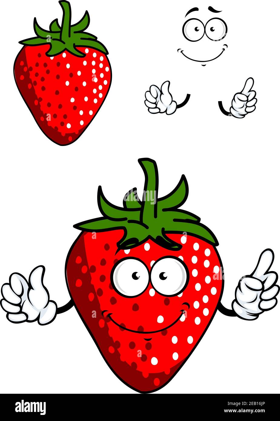 Funny strawberry cartoon character of smiling fresh berry with green ...