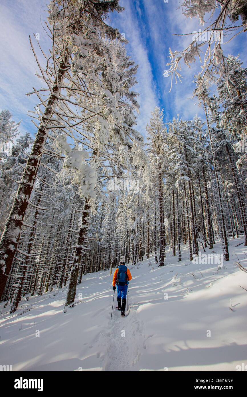 Man Hiking in winter Stock Photo - Alamy