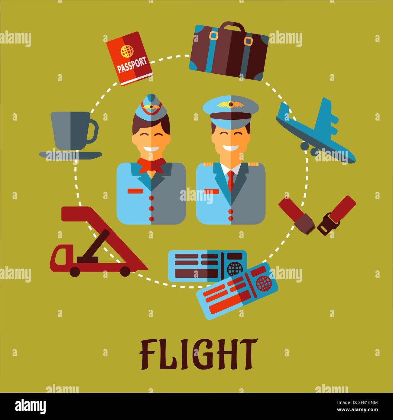 Air traveling infographic in flat style with smiling stewardess and ...