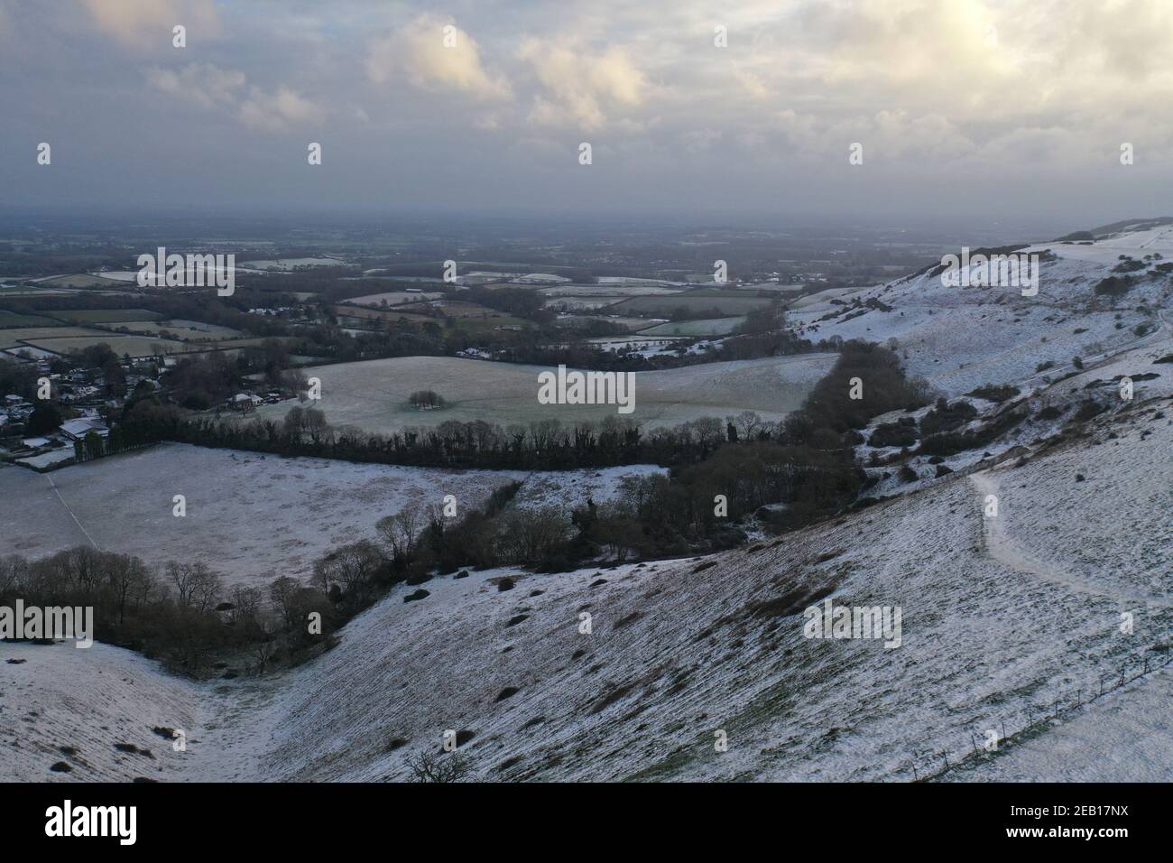 Ditching Beacon, South Downs national park, aerial views winter 2021 ...